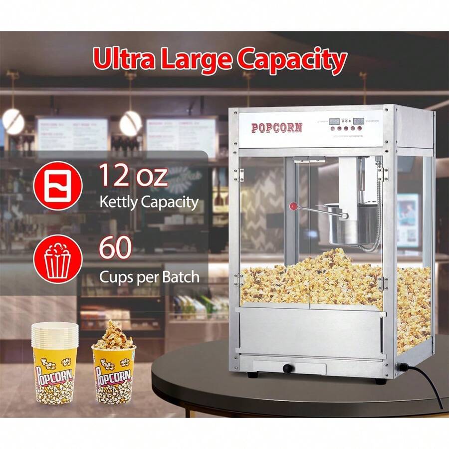 Popcorn Machine, 12 OZ Large Commercial Popcorn Machine Movie Night ...