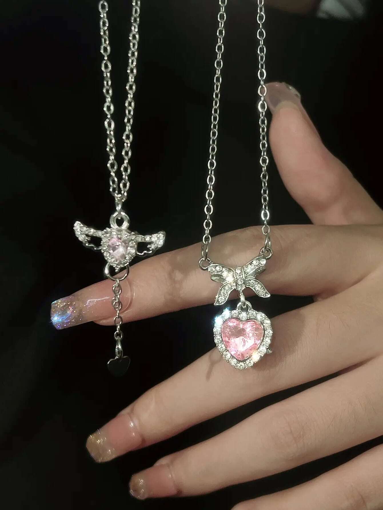 2pcs/Set Fashionable And Sweet Y2k Pink Diamond Cupid Heart Bowknot ...