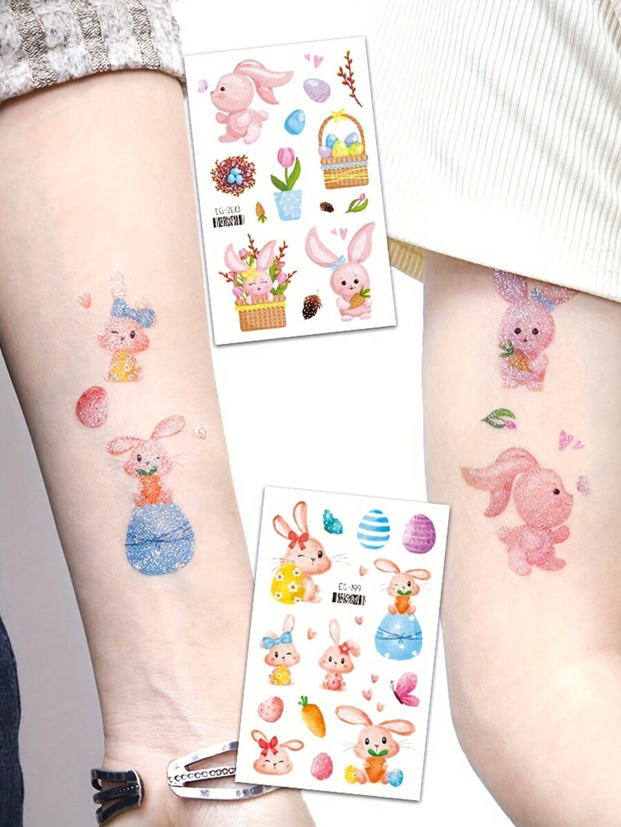 12 Sheets Glitter Easter Temporary Tattoo Stickers For Girls Boys ...