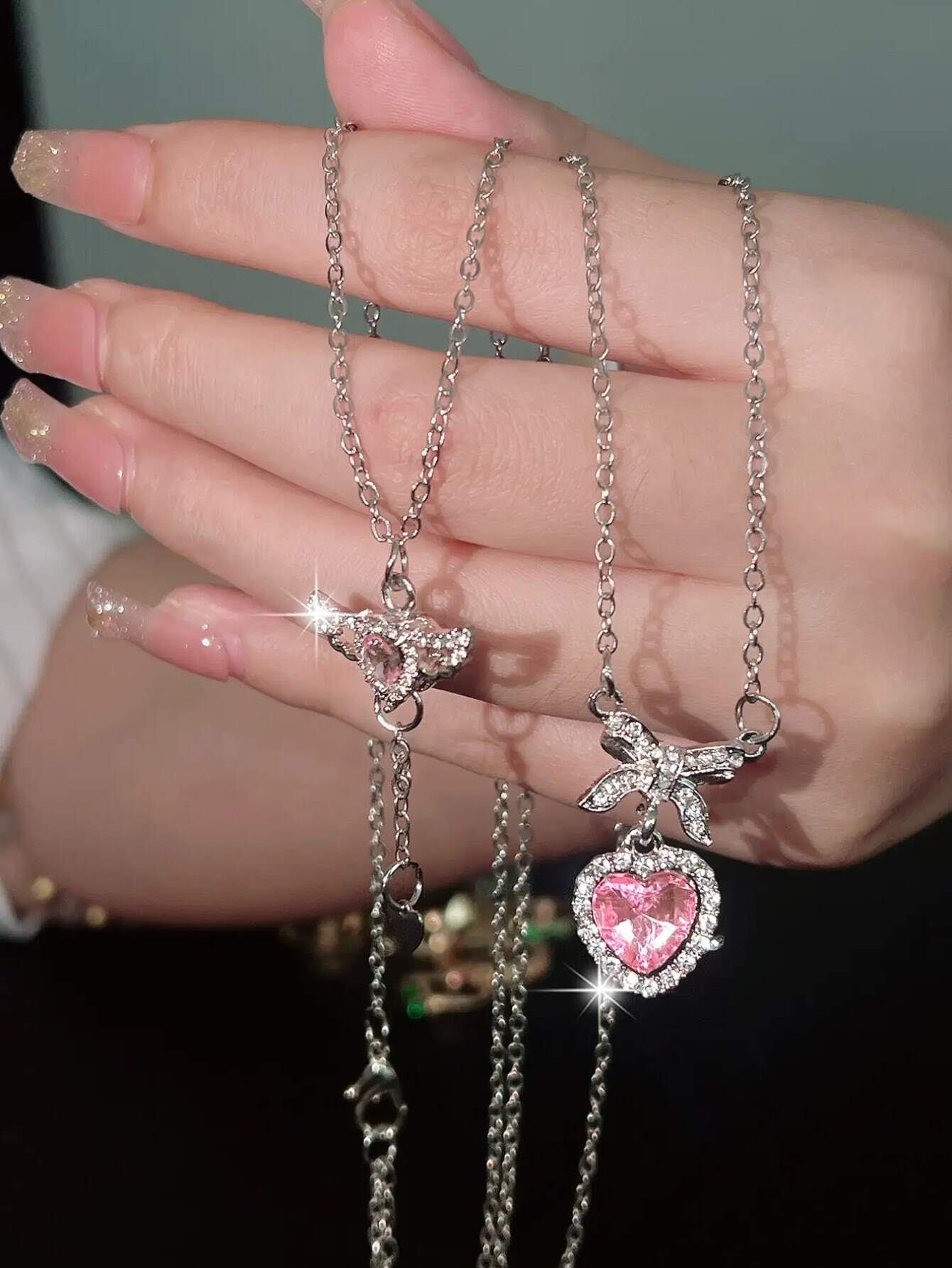 2pcs/Set Fashionable And Sweet Y2k Pink Diamond Cupid Heart Bowknot ...