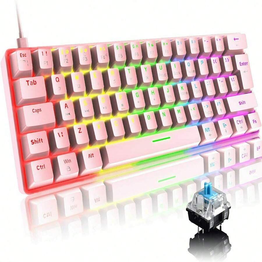 Layout Wired Gaming Keyboard 61 Keys Mechanical Keypad 19 RGB Chroma ...