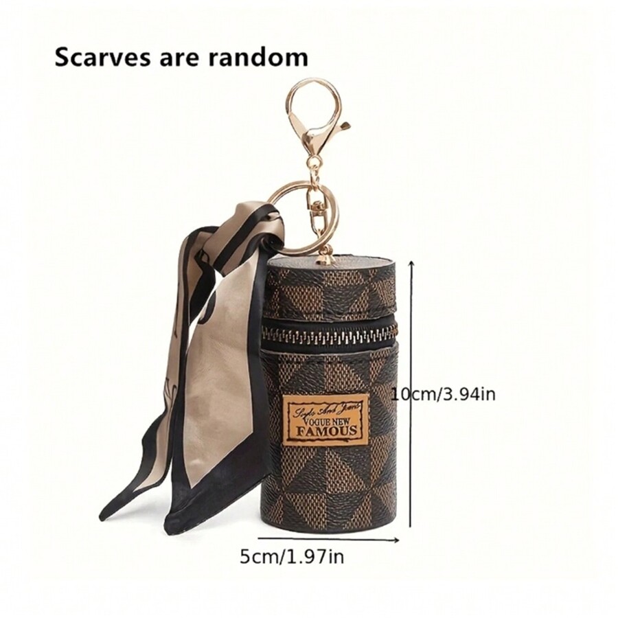 (Random Fabric Cutting) 1pc Cosmetic Lipstick Case Keychain Mini Round ...