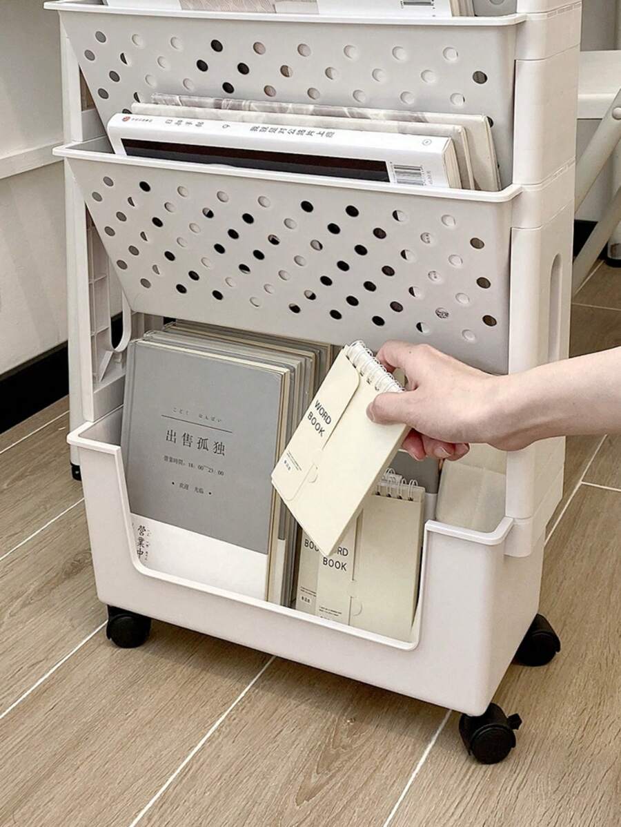 1pc Movable 5-Tier White Desk Bookshelf With 4 Wheels.Combination ...