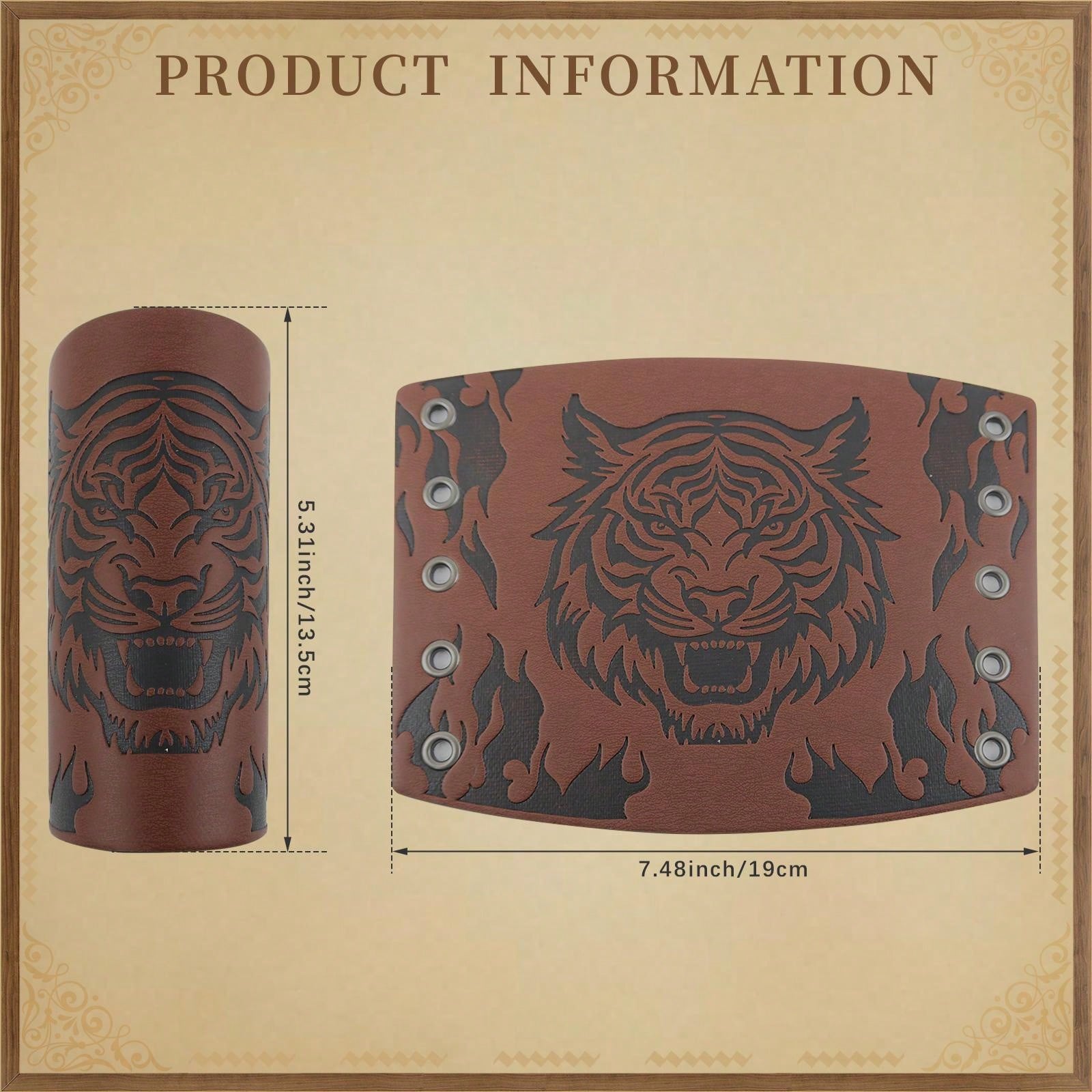 1pc Medieval Knight Style Brown Leather Gauntlet With Gothic Flame ...