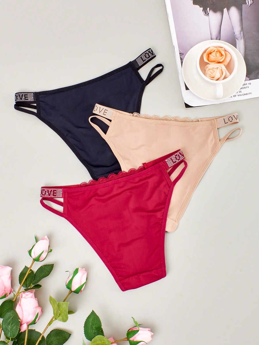 3 PSC Of Women's Letter LOVE Sexy Panties Lace Splicing Charming Mature Triangle Pants | SHEIN EUR