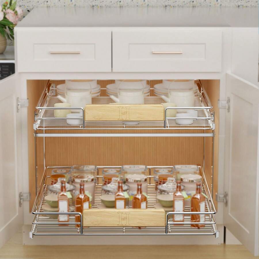 ROOMTEC 2 Tier Pull Out Cabinet Organizer, Slide Out Drawers With ... ROOMTEC 2 Tier Pull Out Cabinet Organizer, Slide Out Drawers With ...