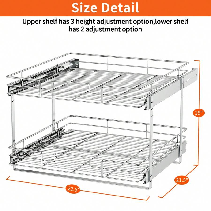 ROOMTEC Pull Out Cabinet Organizer, 2 Tier Pull Out Storage Shelf ...