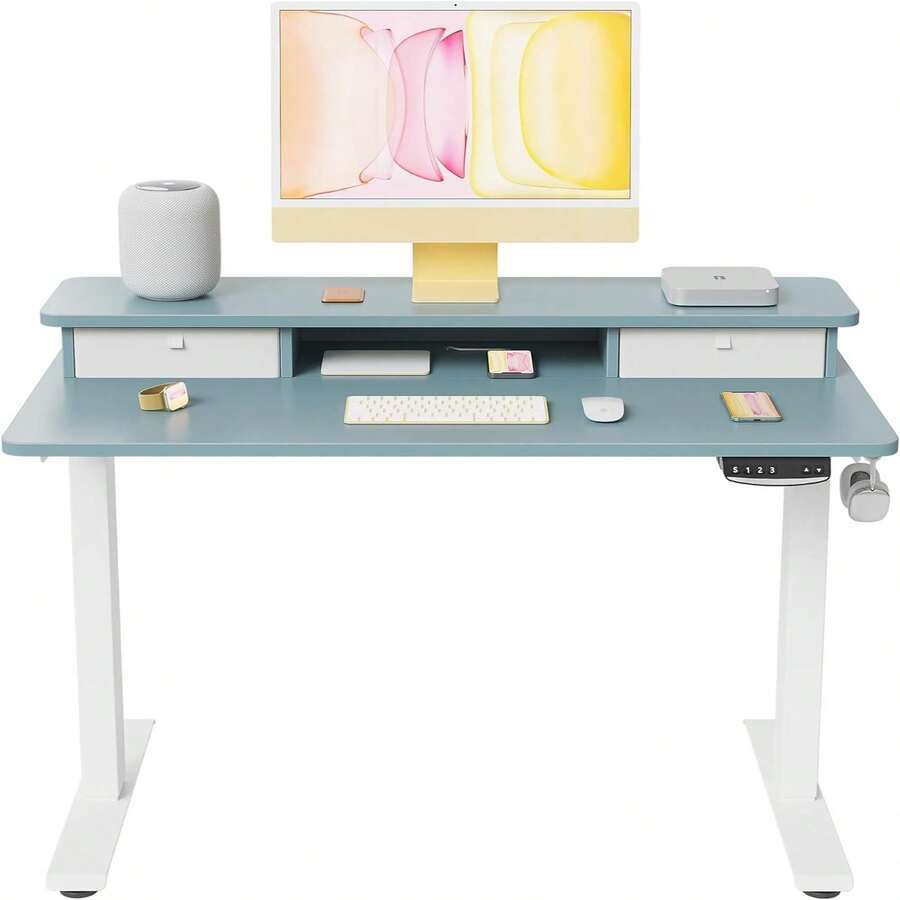 Height Adjustable Electric Standing Desk With Double Drawer, Stand Up ...