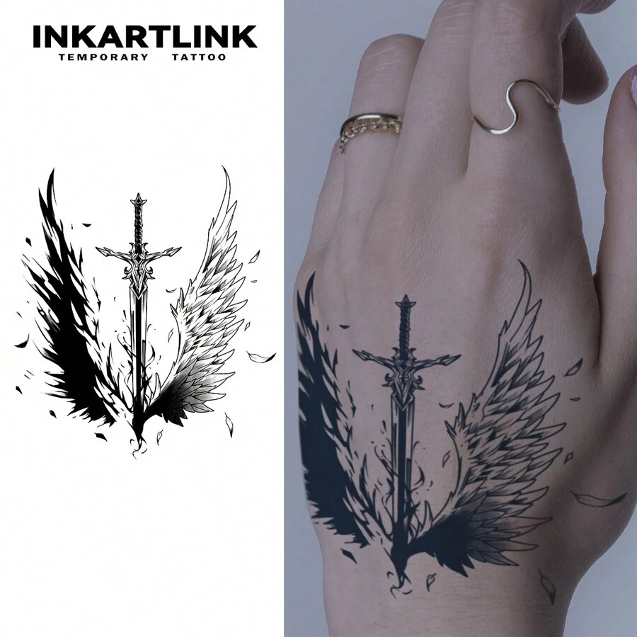 Inkartlink 10*10cm 1pc Black And White Wings Herbal Fruit Juice Tattoo ...