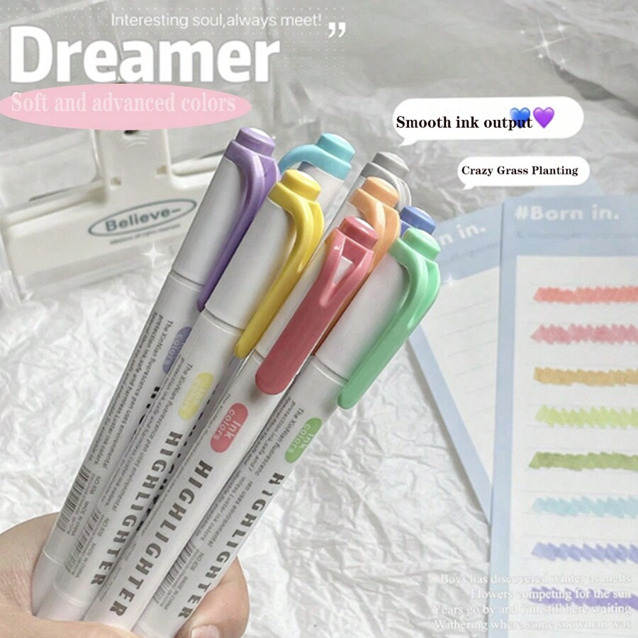 5-Pack Double Headed Fluorescent Pens, Marking Key Points, Non Halo ...