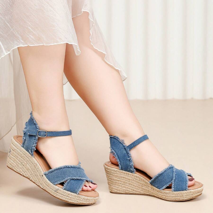 Women's Wide Width Wedge Sandals, Ankle Strap Flat Low Wedge Platform ...