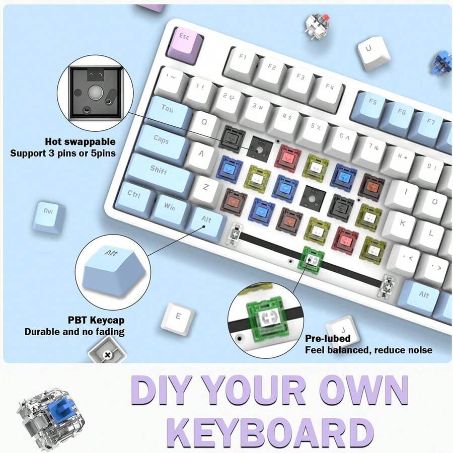 Wired Hot Swappable Mechanical Keyboard&Coiled Cable Custom DIY ...