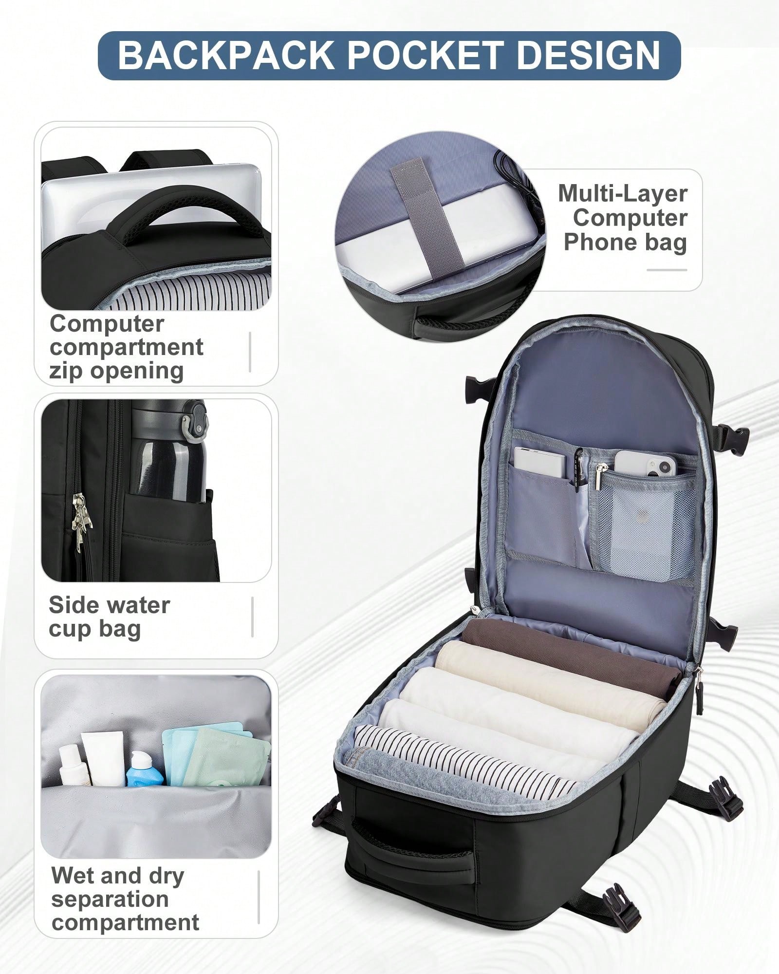 Cabin Bag 40x20x25 Carry On Backpack Travel Backpacks Flight Approved ...