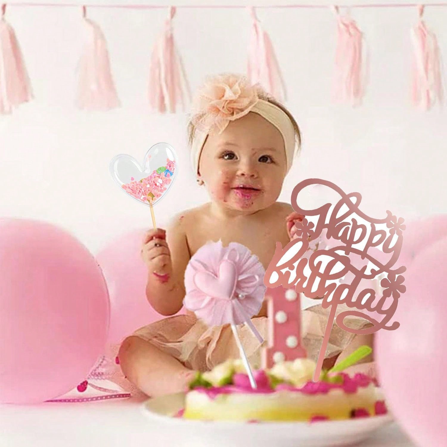 Decoración De Pastel Pink Heart Happy Birthday Topper / Decoración De ...