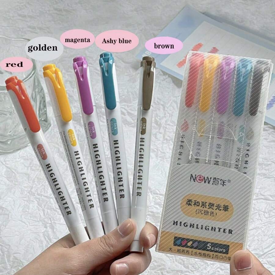 5-Pack Double Headed Fluorescent Pens, Marking Key Points, Non Halo ...