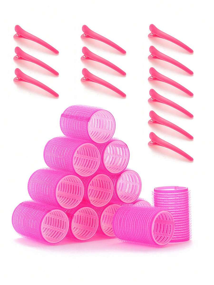 4.2cm Self-Adhesive Black Hair Rollers Set With 12 Rollers And 12 Hair Clips | SHEIN USA