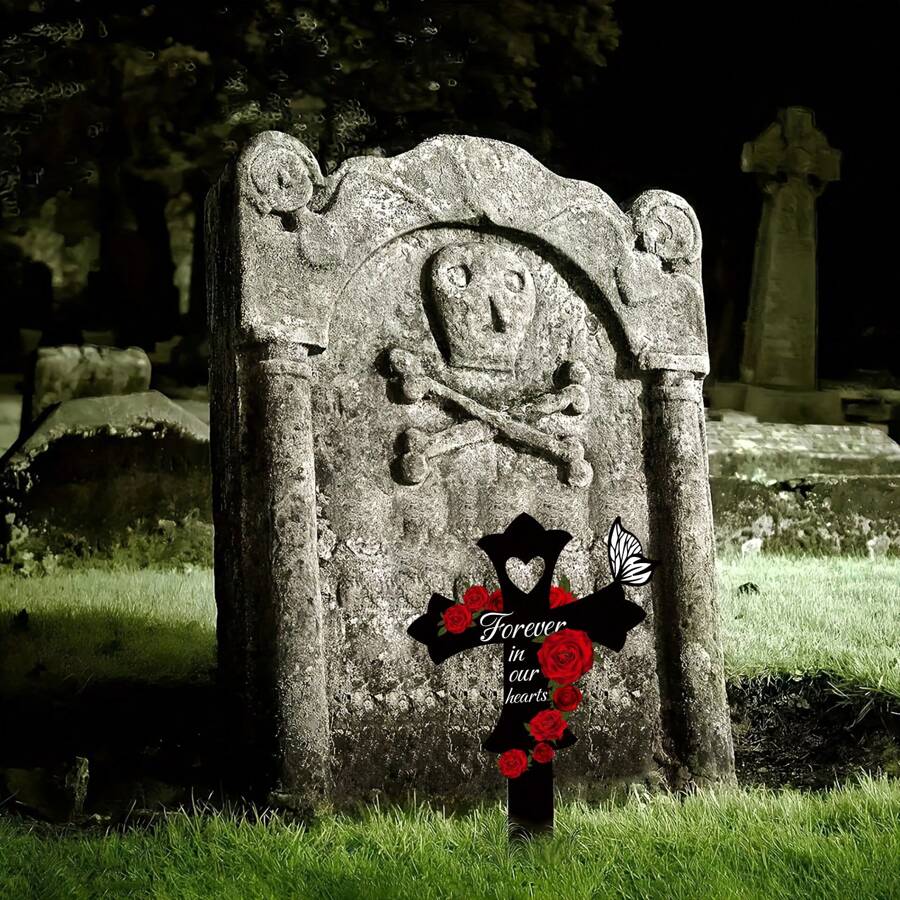 1pc Acrylic Cross Plaque Memorial Stakes Waterproof Sign Red Rose ...