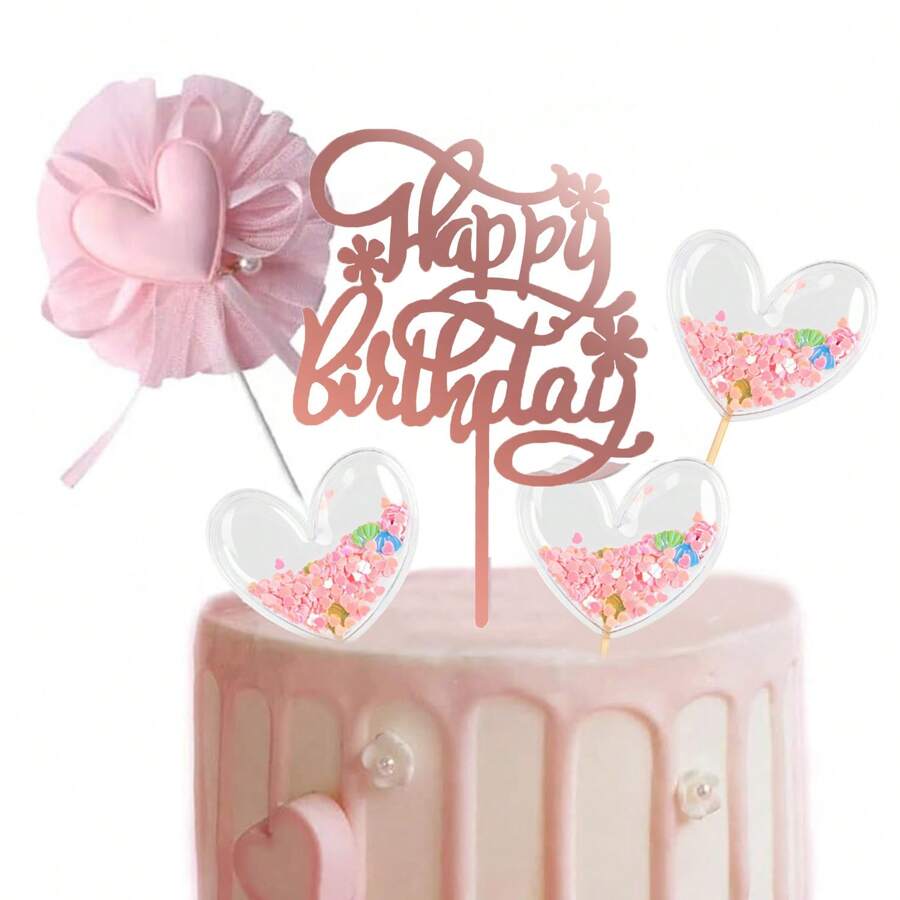 Pink Heart Happy Birthday Cake Topper Pink Birthday Cake Topper Lovely ...