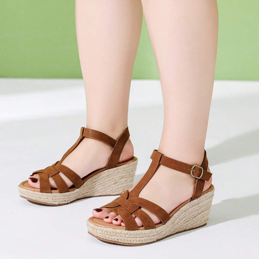 Women's Wide Width Wedge Sandals, Ankle Strap Flat Low Wedge Platform ...