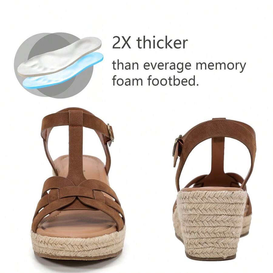 Women's Wide Width Wedge Sandals, Ankle Strap Flat Low Wedge Platform ...