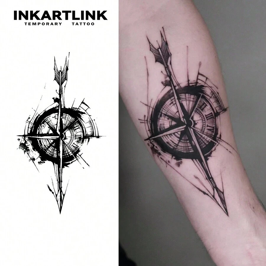 INKARTLINK Inkartlink 1pc 8*14cm Compass Botanical Juice Temporary ...