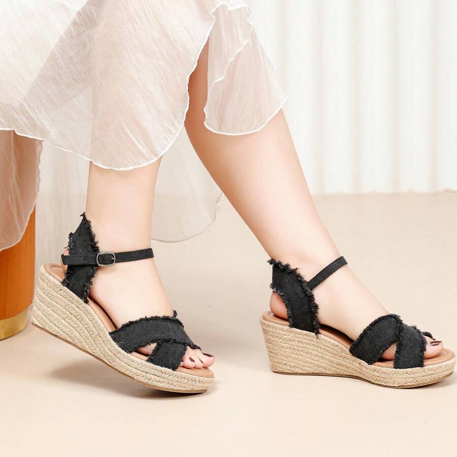 Women's Wide Width Wedge Sandals, Ankle Strap Flat Low Wedge Platform ...