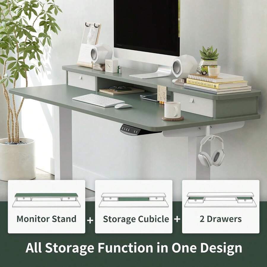 Height Adjustable Electric Standing Desk With Double Drawer, Stand Up ...
