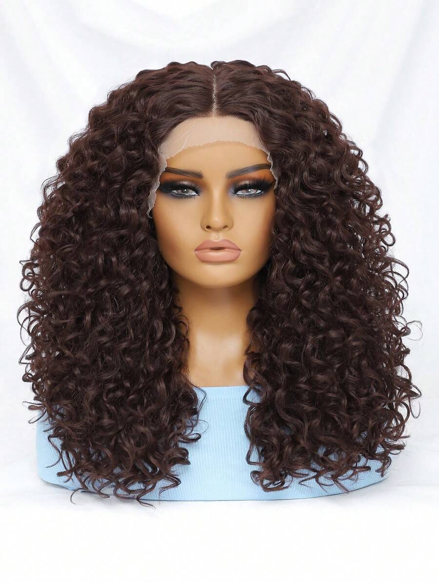 20 Inch Short Curly Lace Front Wigs Synthetic T-Part 13X4.5X1 Highlight ...