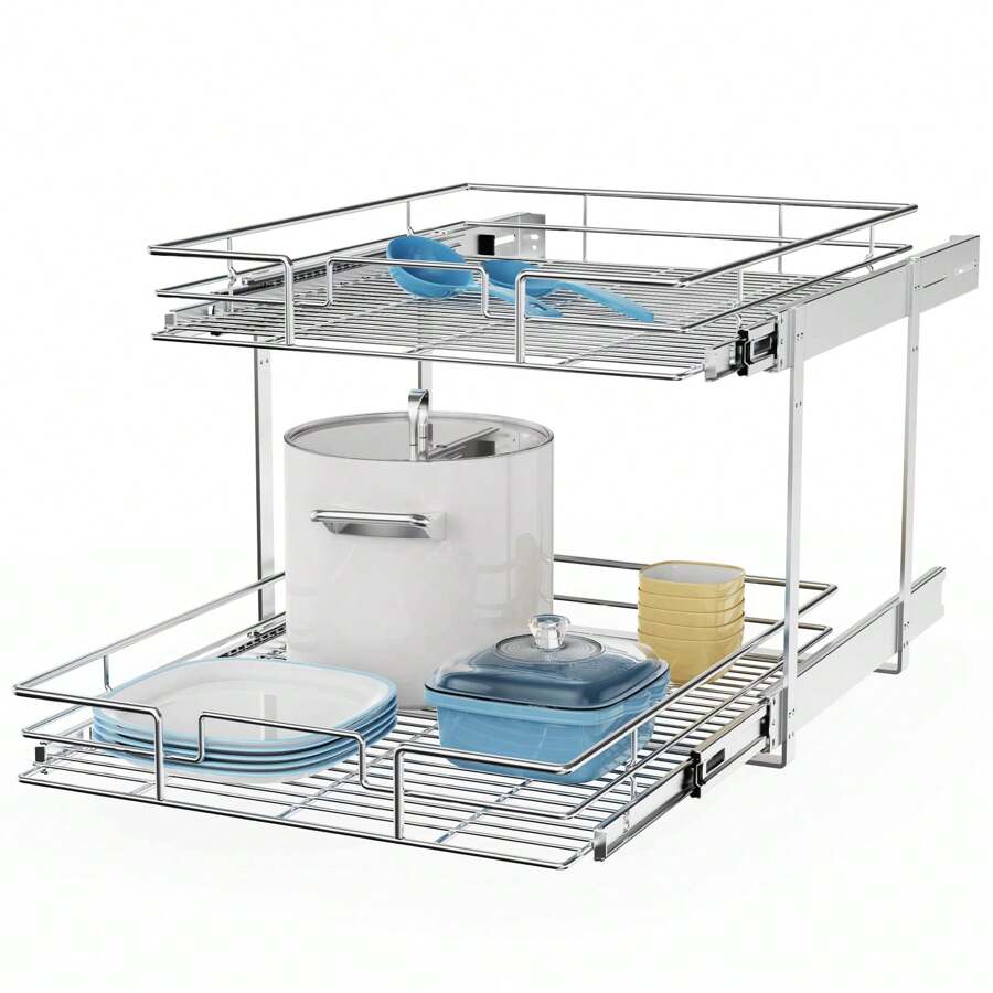 ROOMTEC Pull Out Cabinet Organizer, 2 Tier Pull Out Storage Shelf ...