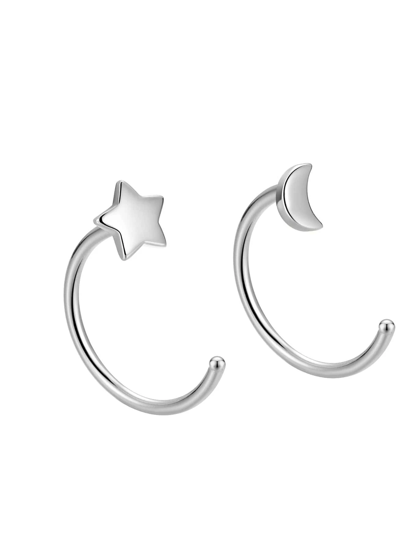 1 Pair Of Fashionable 925 Sterling Silver Star And Moon Nose And Lip ...
