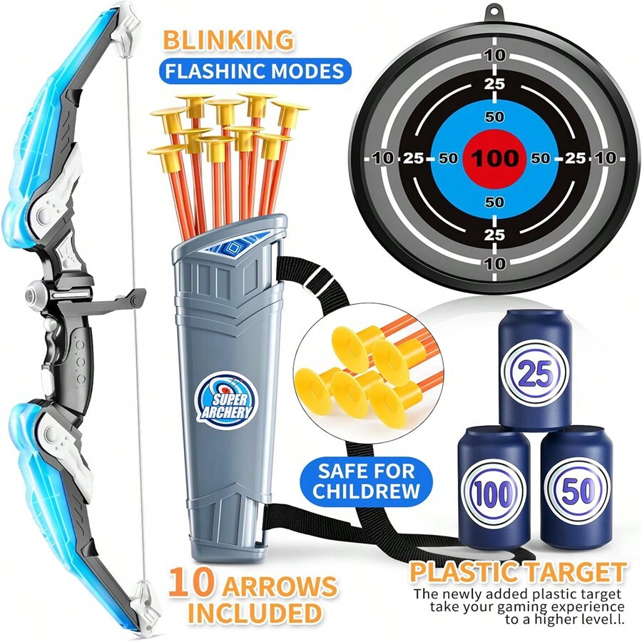 Blue Led Light-Up Archery Set With 10 Suction Cup Arrows, Target And ...