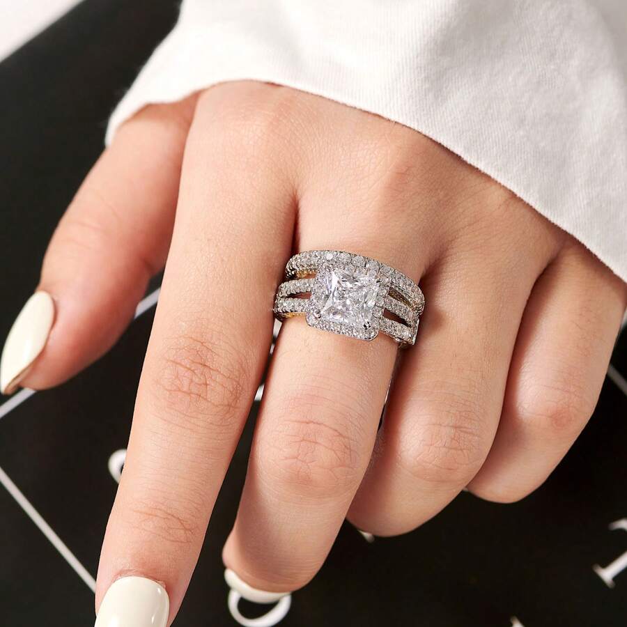 2 Pieces 925 Sterling Silver AAAAA Cubic Zirconia Vintage Halo 4 Carat ...