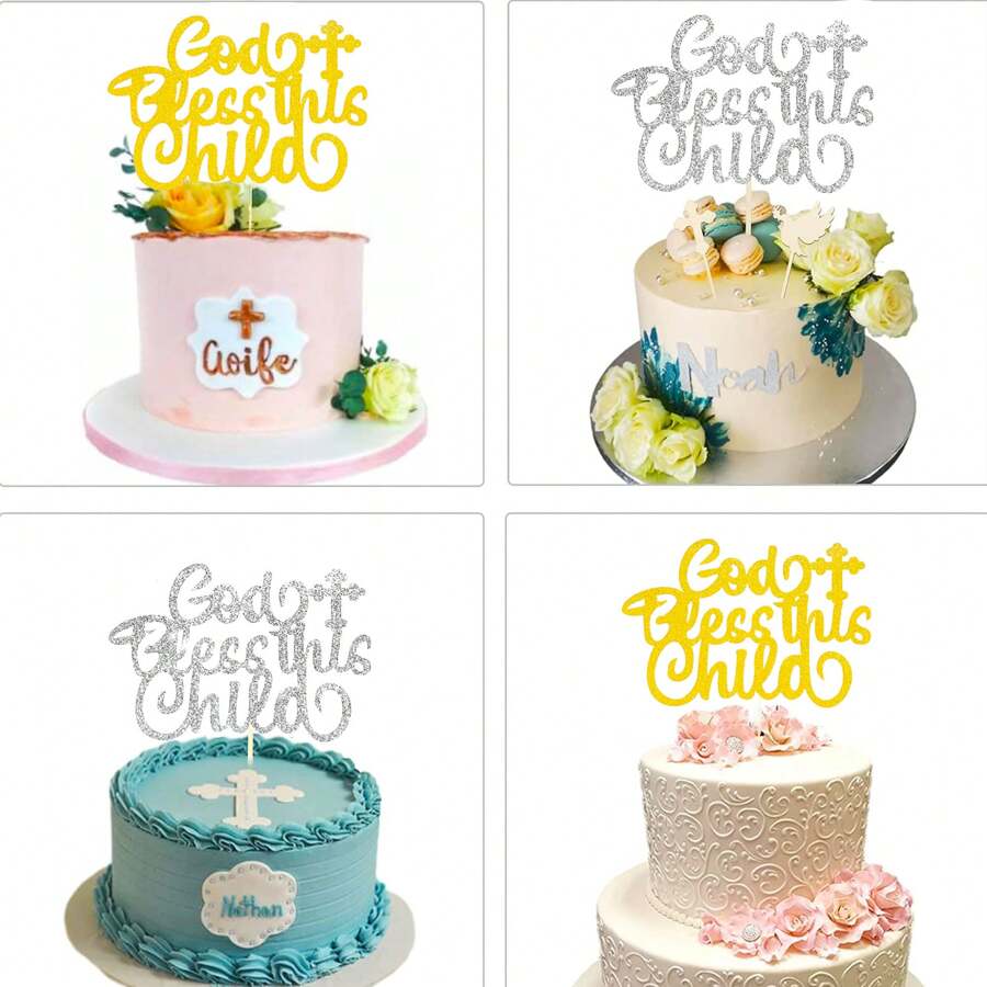 LaVenty Gold Baptism Cake Topper Baptism Cupcake Toppers Cross Cupcake ...