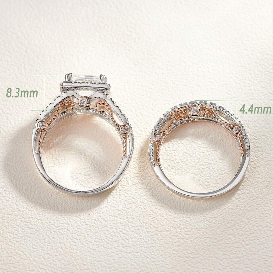 2 Pieces 925 Sterling Silver AAAAA Cubic Zirconia Vintage Halo 4 Carat ...
