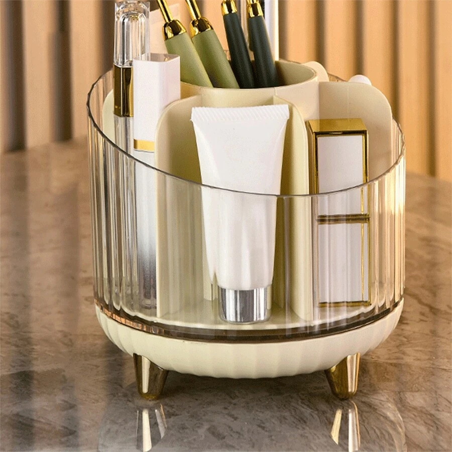 Rotating Makeup Brush Storage Cylinder With Multiple Compartments For ...
