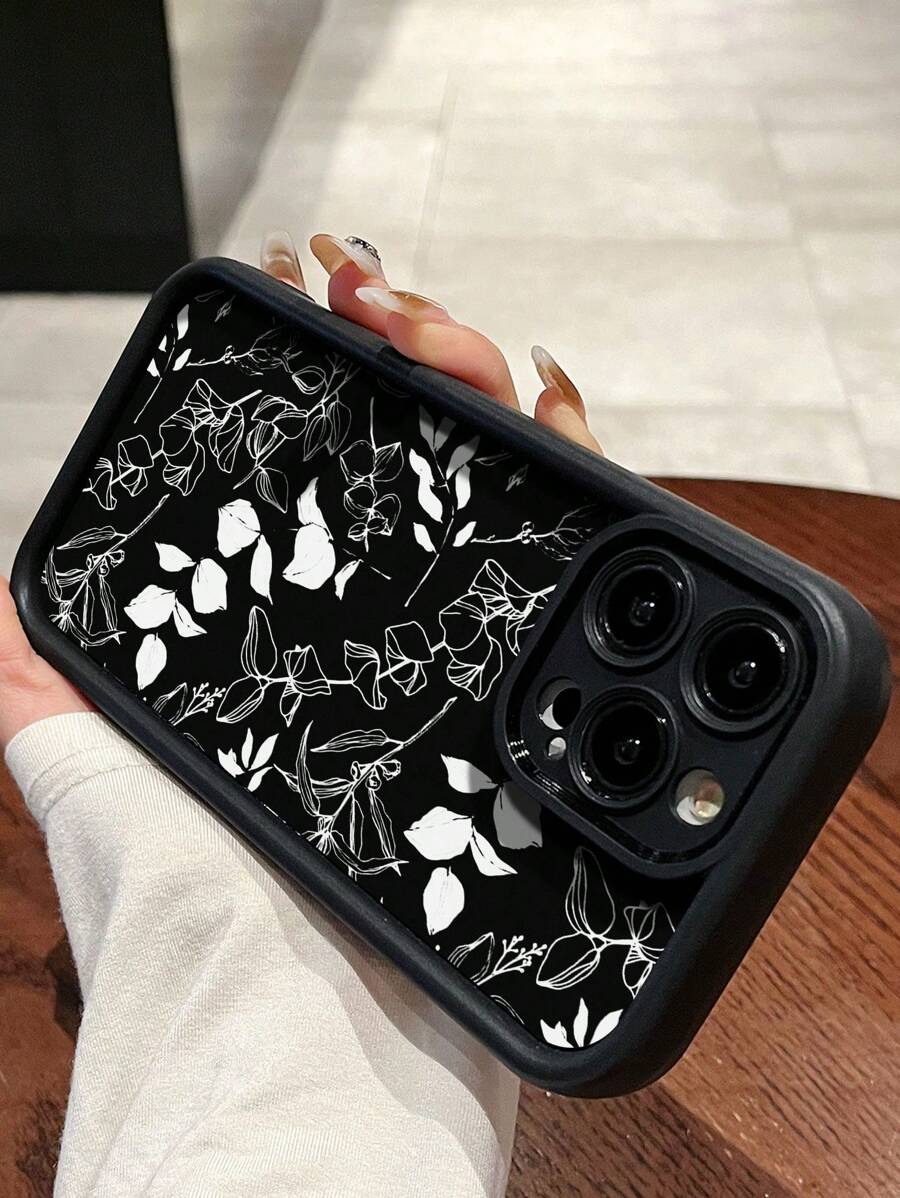 יחידה 1 דיו סטייל הדפס עלים כייסים ל iPhone 11 12 13 14 , שחור גבוה ...