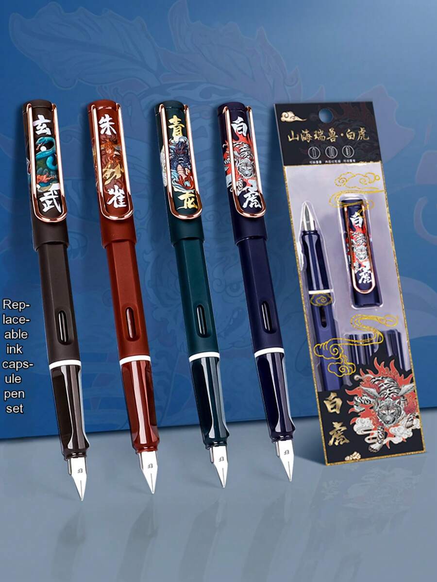 1pc Chinese Style Fountain Pen, Refillable Ink Cartridge, With Four ...
