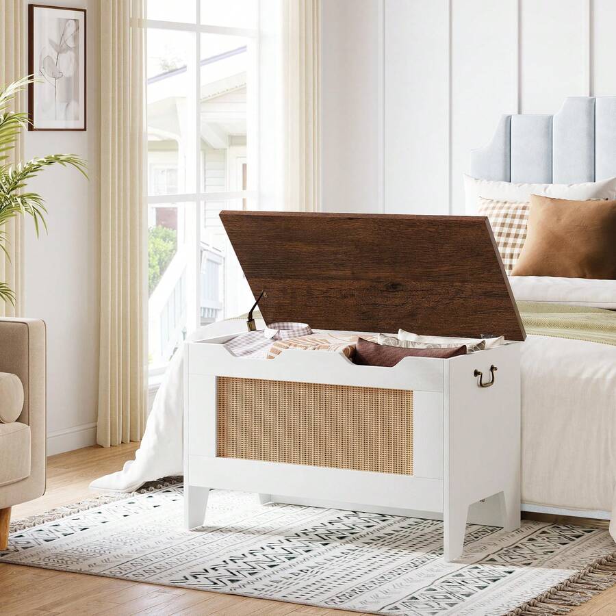 Storage Chest,Storage Bench,30" Wooden Storage Trunk With Safety Hinges ...