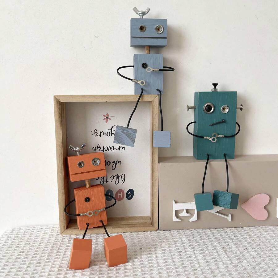 1pc Creative Diy Wooden Robot Decoration For Home, Store And Street ...
