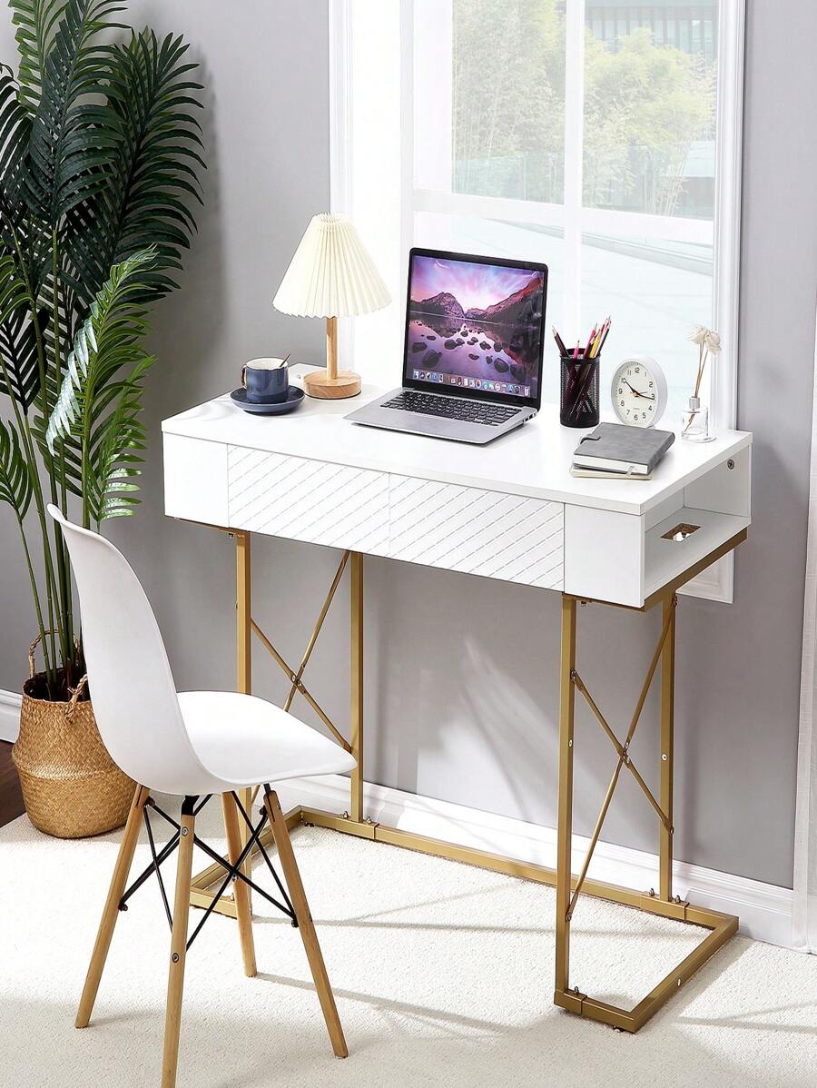 Home Office Desk With Drawers, 42-Inch Computer Desk With Storage ...