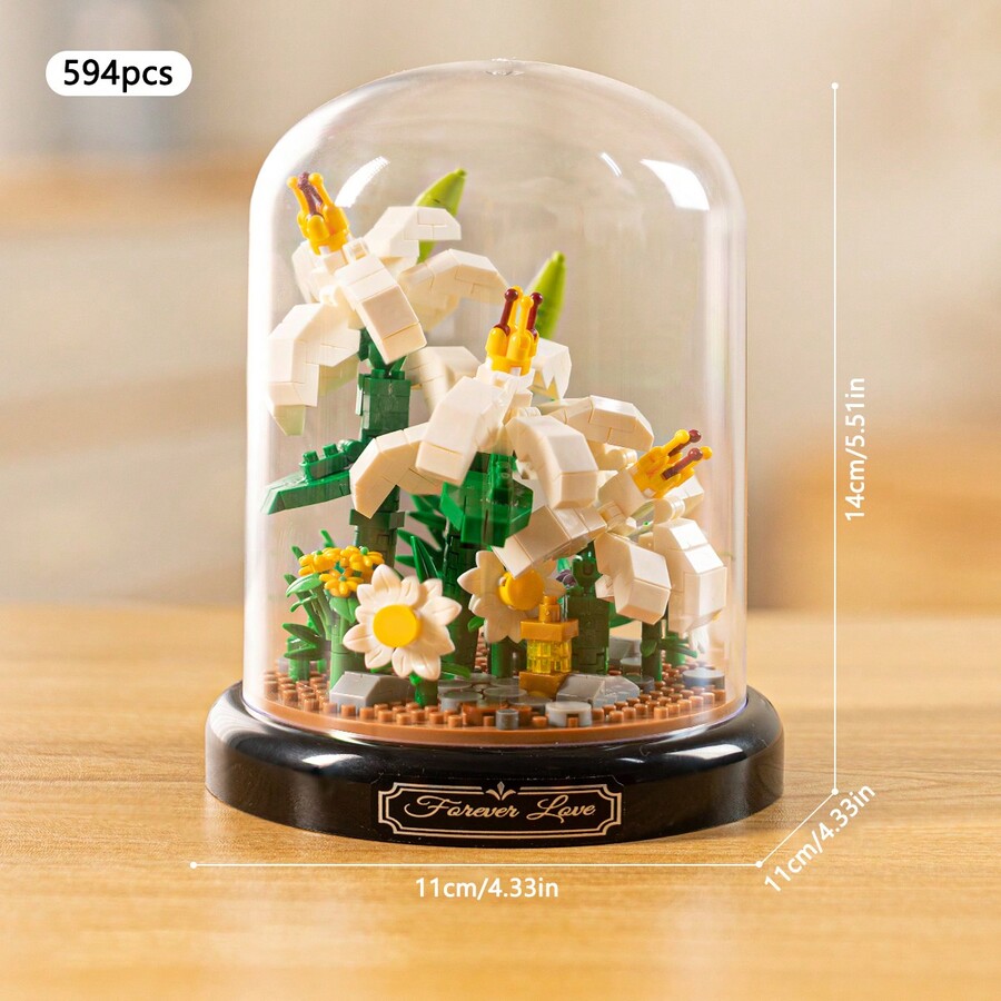 594pcs White Lily Building Block Artificial Flower With Display Case ...