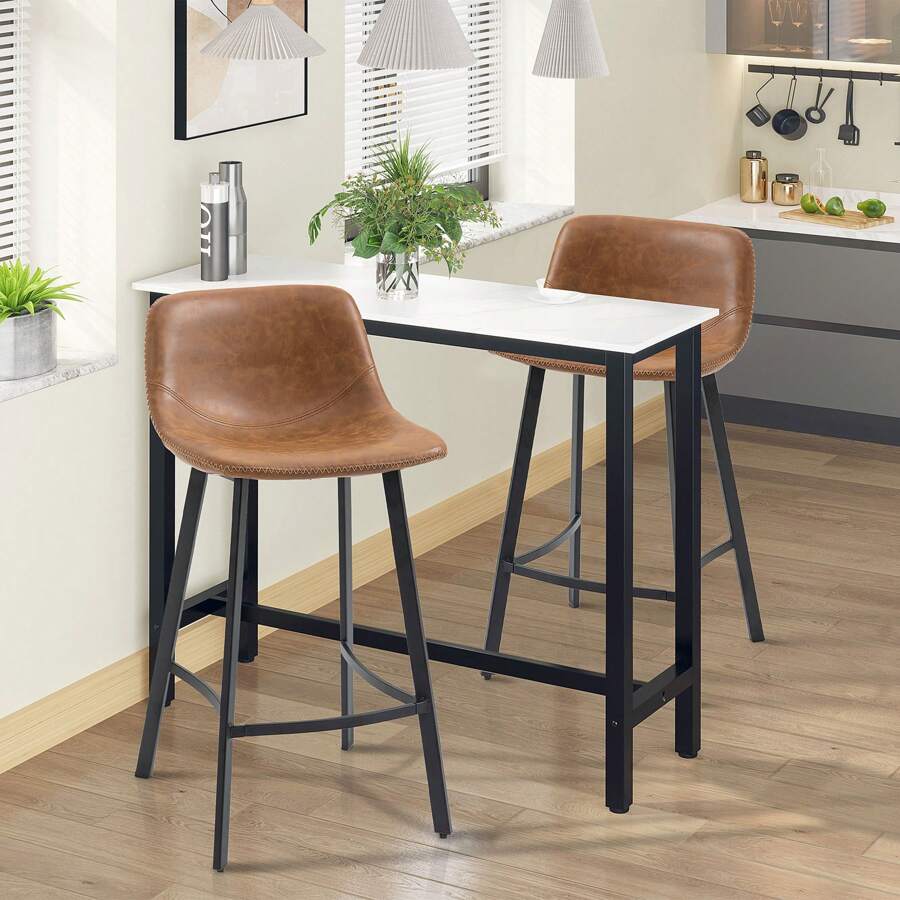 HOMCOM Bar Stools Set Of 2, Industrial Kitchen Stool, Upholstered Bar ...