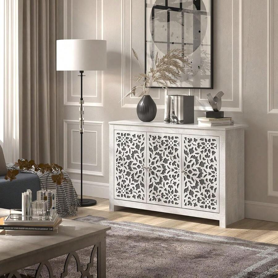 3 Sideboard Buffet Kitchen Storage Cabinet With Laser Cut Design Doors ...