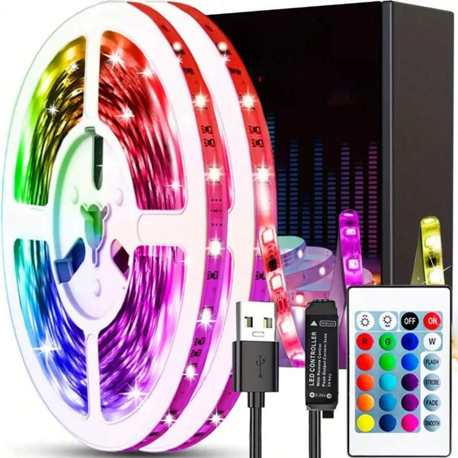 1 Roll Of 45led/M Rgb Led Strip Light With 24-Key Remote, 5m/16.4ft/196 ...