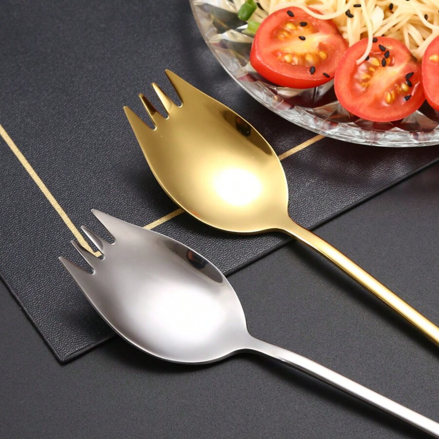 304 Stainless Steel Salad Spoon, One-Piece Spoon And Fork Designed For ...