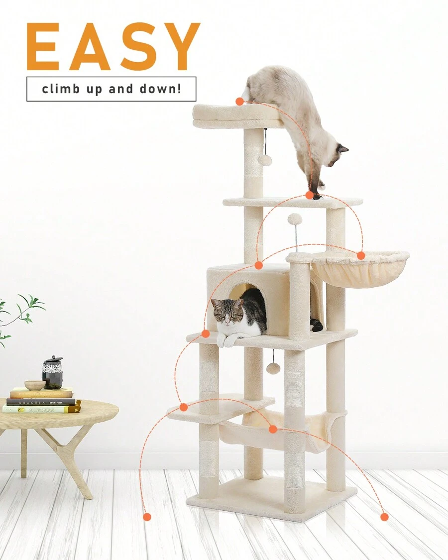 PEQULTI 60'' Cat Tree, Tall Cat Tower, Multi-Level Cat Condo For Indoor ...