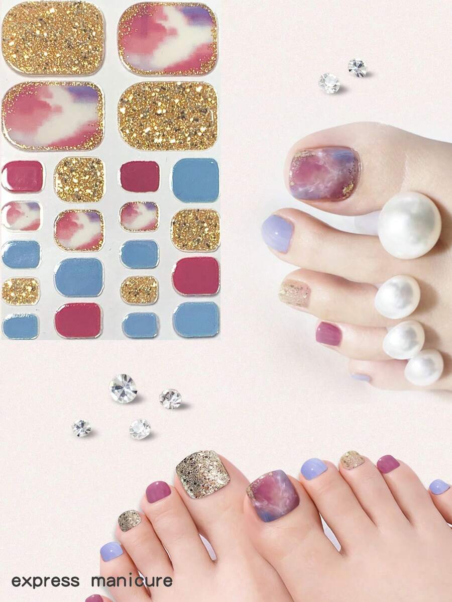 22pcs Blue Color Shiny Small Clear Design Toe Nail Stickers Nail Art ...
