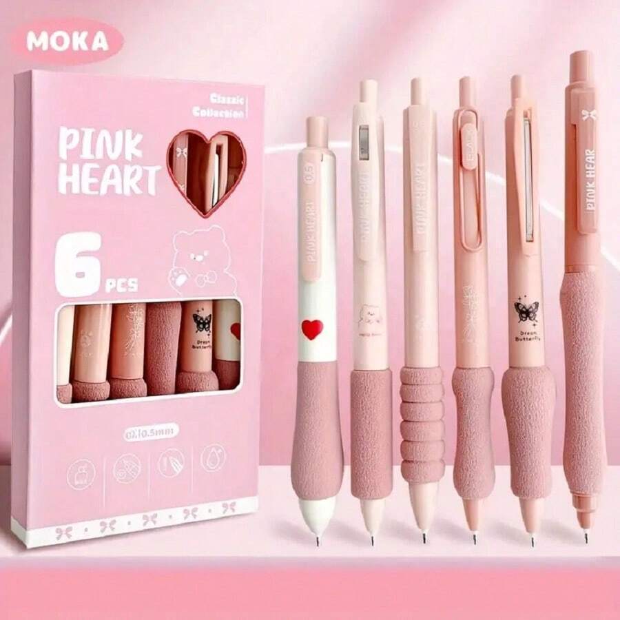 [6pcs/Box] Moka Dopamine Powder Durable Retractable Ballpoint Pen With ...