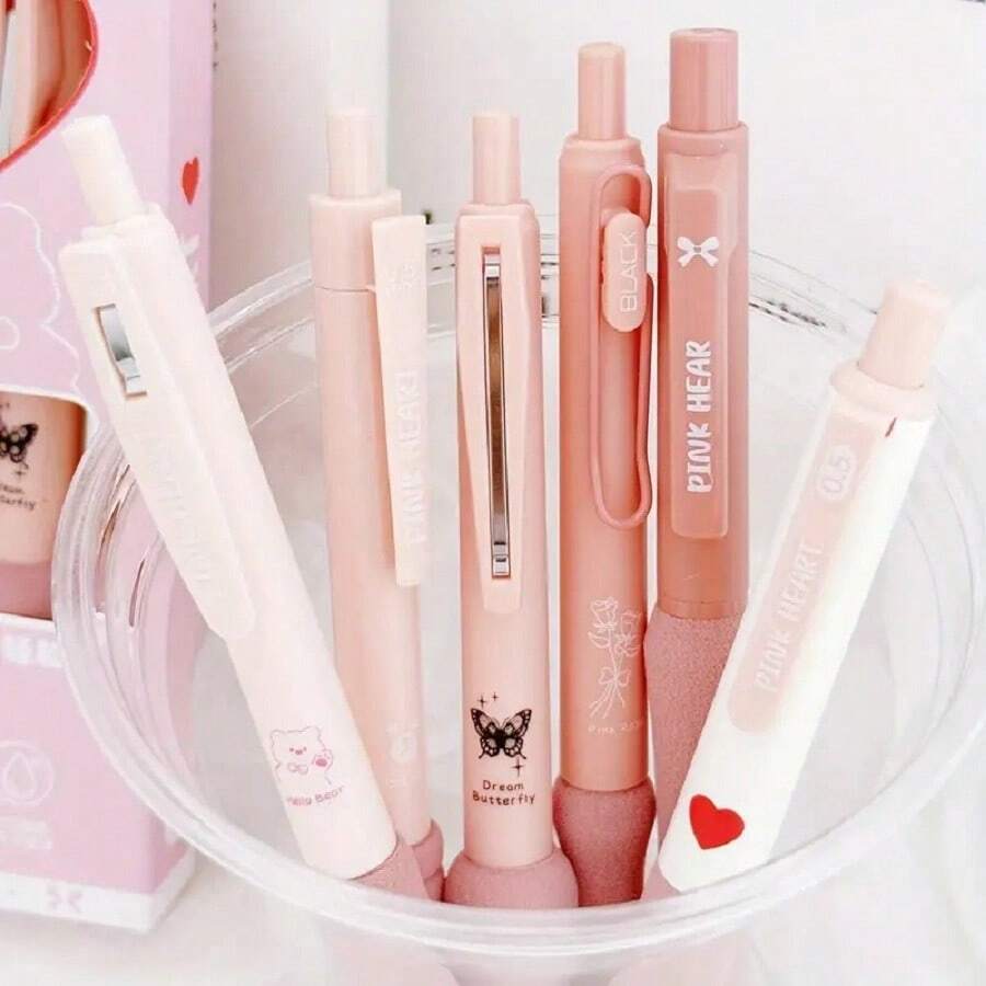 [6pcs/Box] Moka Dopamine Powder Durable Retractable Ballpoint Pen With ...