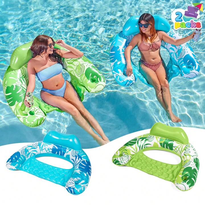 Syncfun Inflatable Pool Floats Adult 2 Pack Pool Chairs With Cup Holders Blow Up Floating Pool Floats Chair Pool Floaties For Adults Swimming Pool Party Summer Water Fun SHEIN USA